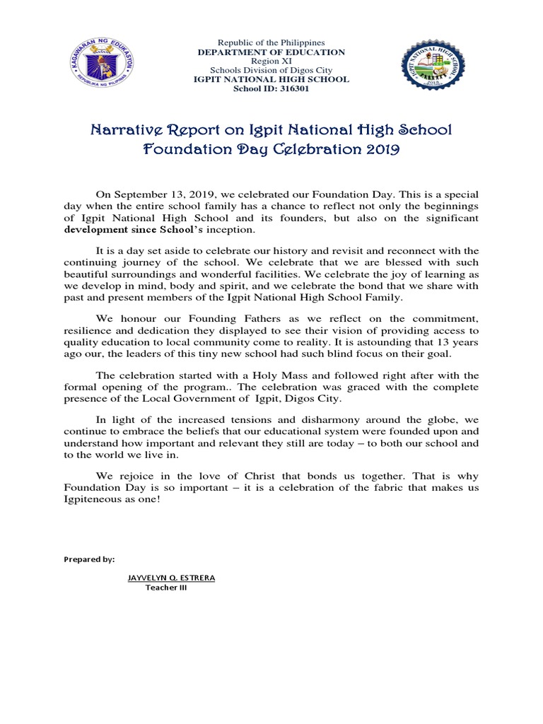 Igpit National High School Foundation Day 2019 | PDF | International ...