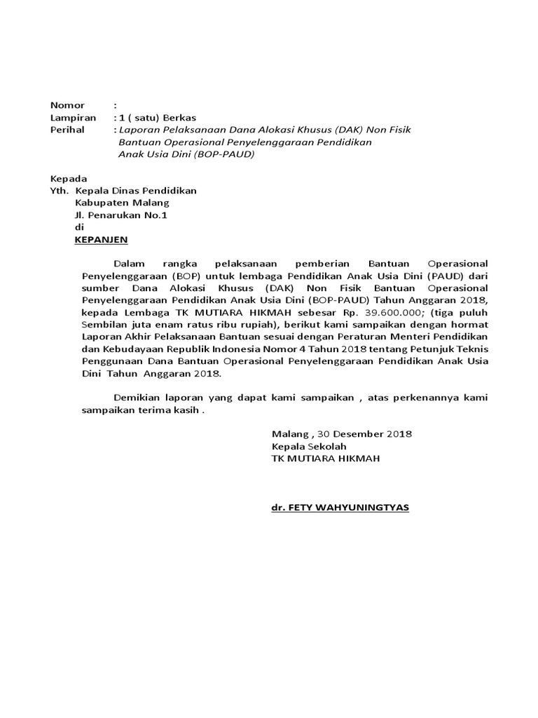Format Contoh SPJ Bop Paud | PDF