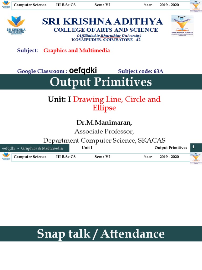 Output Primitives in Computer Graphics | PDF | Graphics | Line (Geometry)