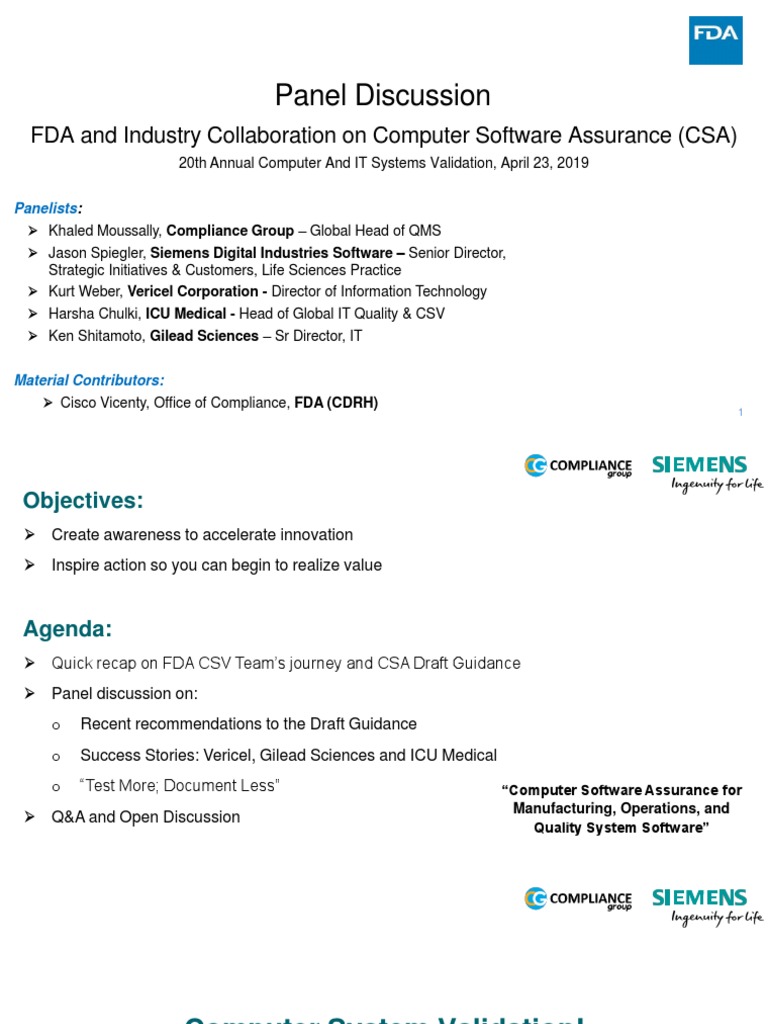 FDA and Industry Collaboration On Computer Software Assurance | PDF ...
