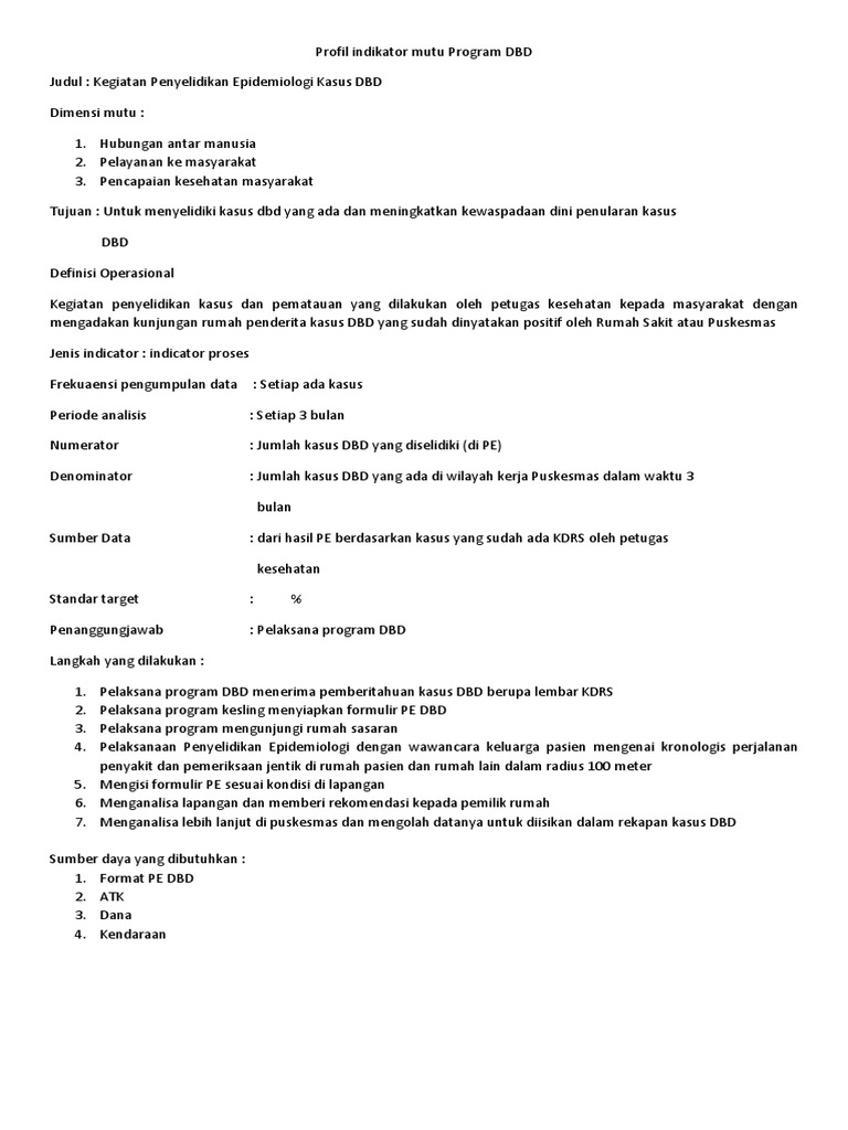 Profil Indikator Mutu Program DBD | PDF