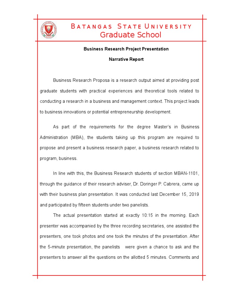 BRP Presentation Narrative Report | PDF | Graduate School | Employment