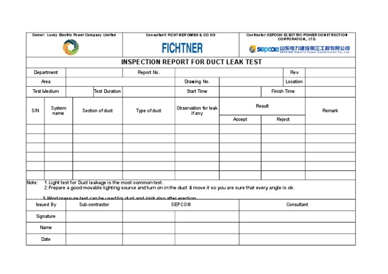 Duct Leak Test Inspection Report | PDF