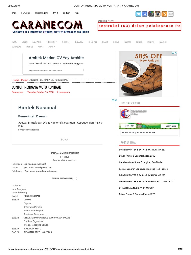 Contoh Rencana Mutu Kontrak - Caranecom | PDF