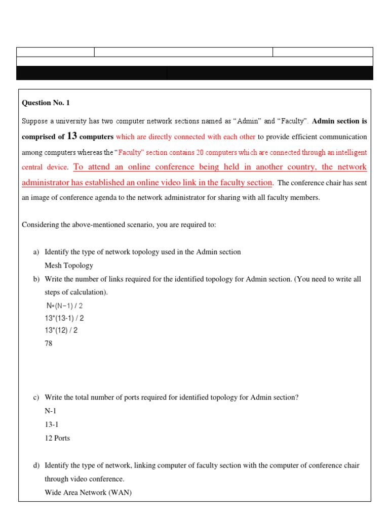 CS601 Assignment 1 Solution | PDF | Network Topology | Computer Network