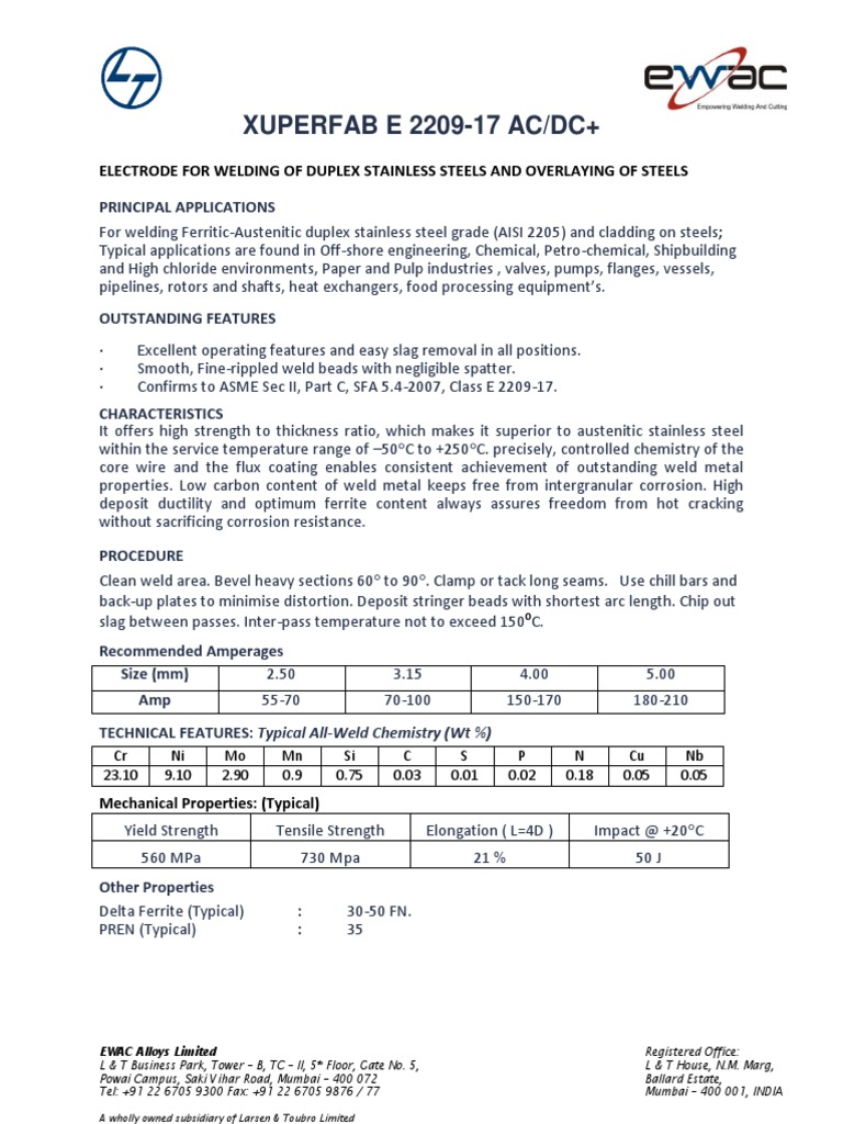 XuperFab E2209-17 | PDF | Stainless Steel | Welding