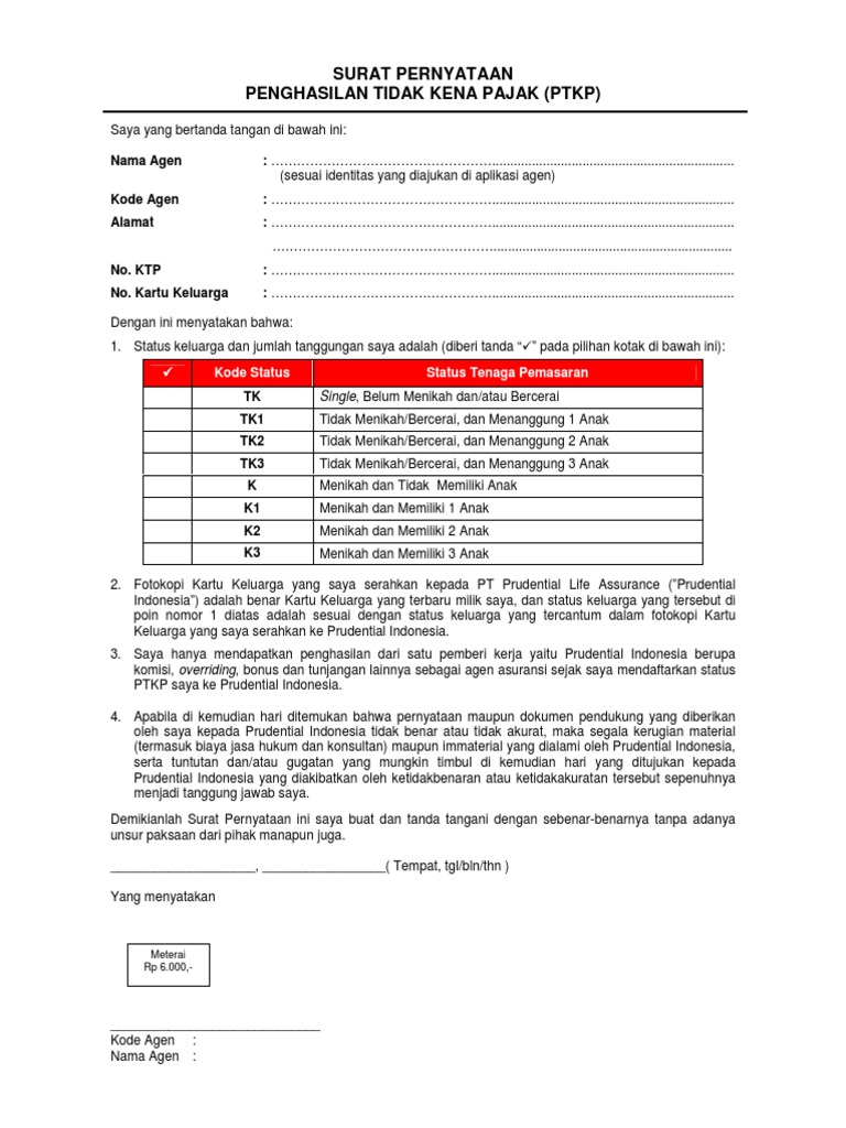 No - 035 - SURAT PERNYATAAN PTKP | PDF
