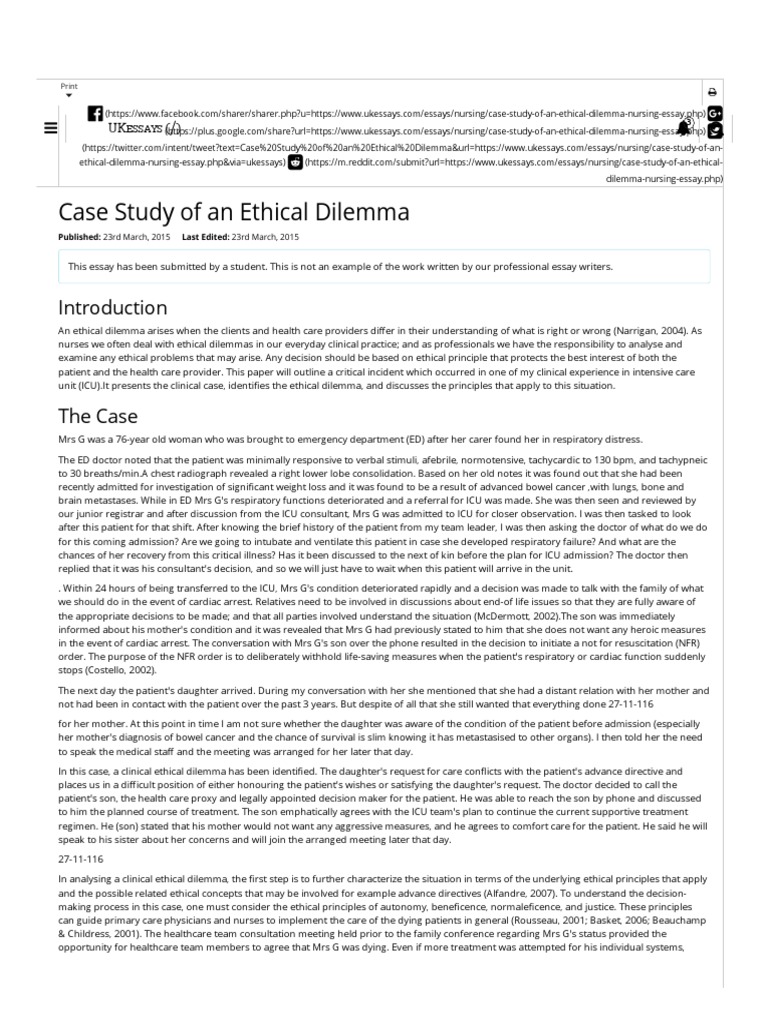 Case Study of An Ethical Dilemma | PDF | Autonomy | Terminal Illness