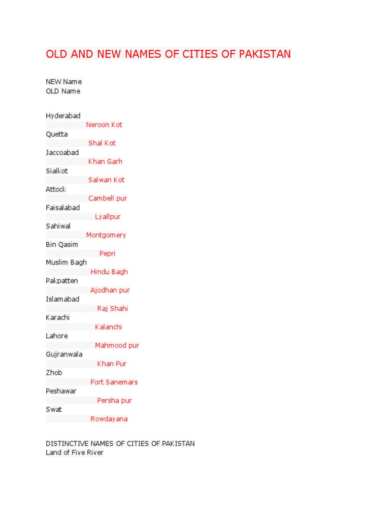 Old and New City Names | PDF