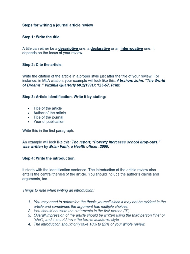Steps For Writing A Journal Article Review | PDF | Argument | Citation