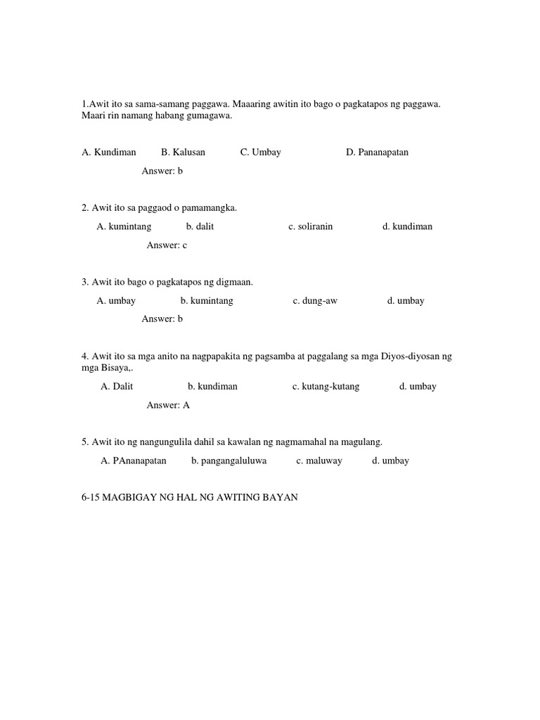 Awiting Bayan Quiz | PDF