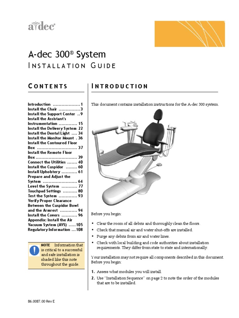A-Dec 300 Dental Chair - Installation Guide | PDF | Screw ...