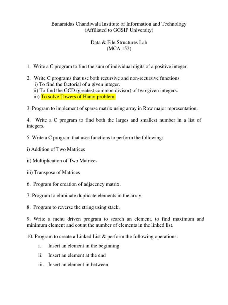 Dfs Practical List - 2019 | PDF | Matrix (Mathematics) | C (Programming Language)