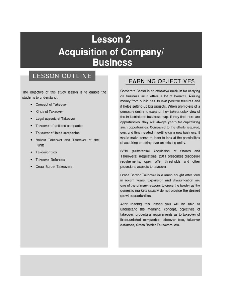 Takeover and Acquisitions | PDF | Takeover | Stocks