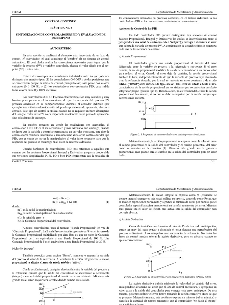 Control TEC PID Ecuaciones Sintonizacion | PDF | Matemáticas Aplicadas | Teoría de sistemas