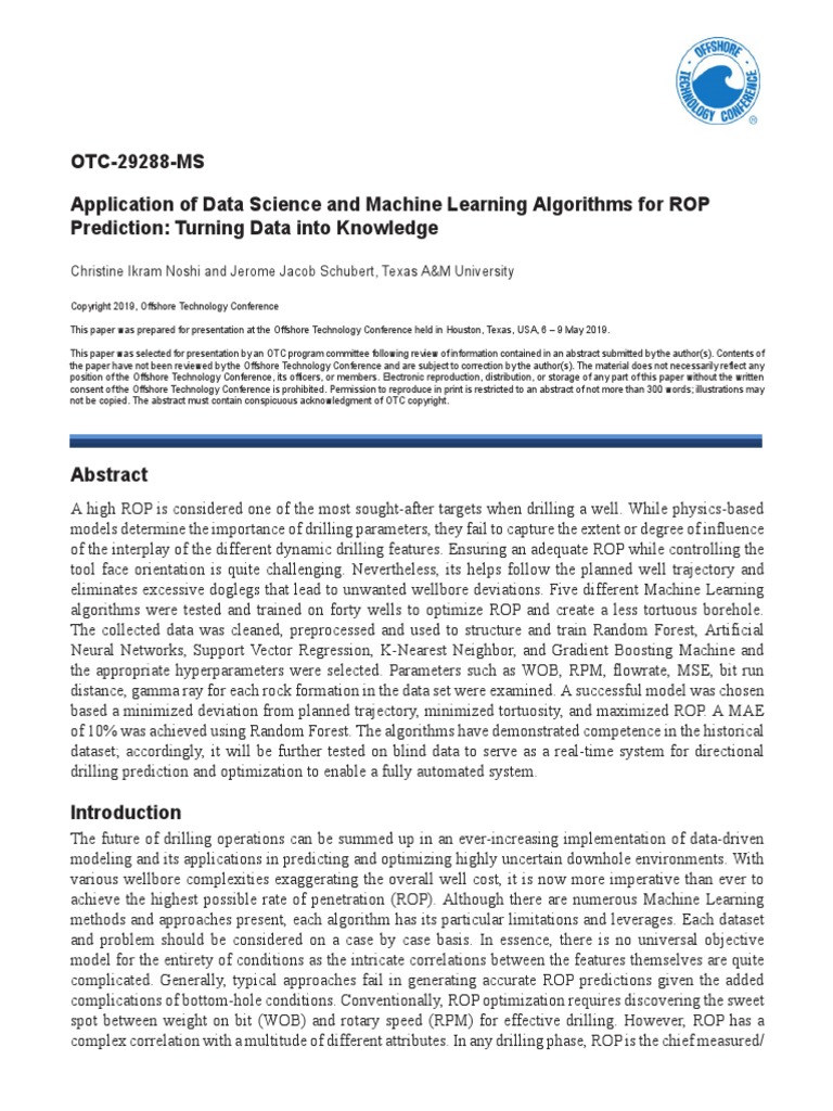 Application Of Data Science And Machine Learning Algorithms For Rop Prediction Turning Data Into