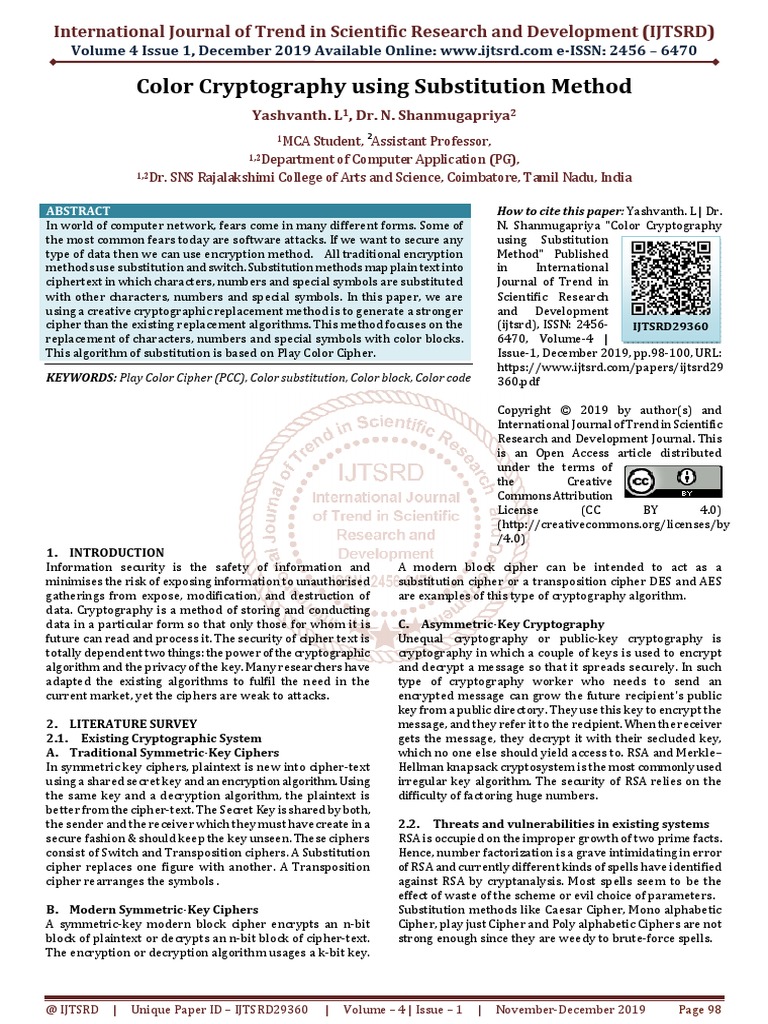 Color Cryptography Using Substitution Method Pdf Cipher Cryptography