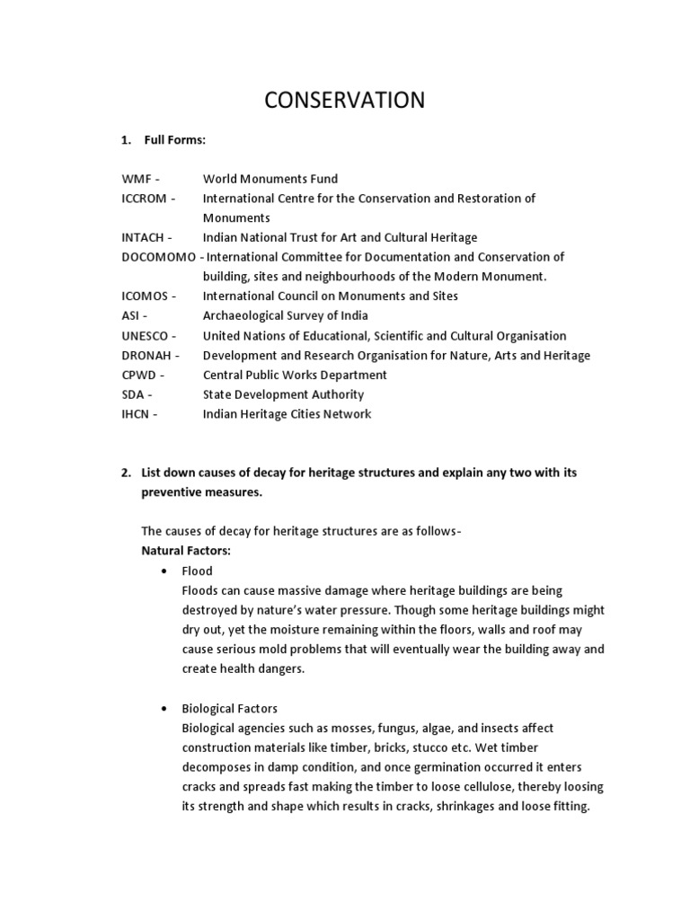 Conservation Notes | PDF | Cultural Heritage | World Heritage Site