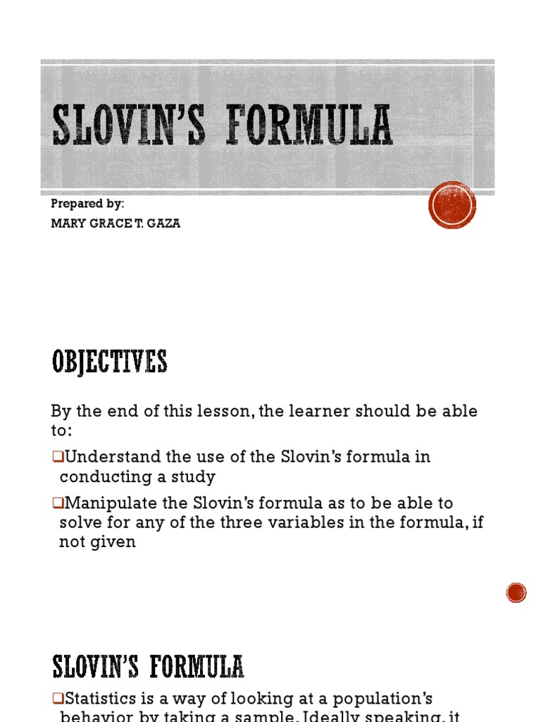 Slovins Formula | PDF | Sample Size Determination | Margin Of Error