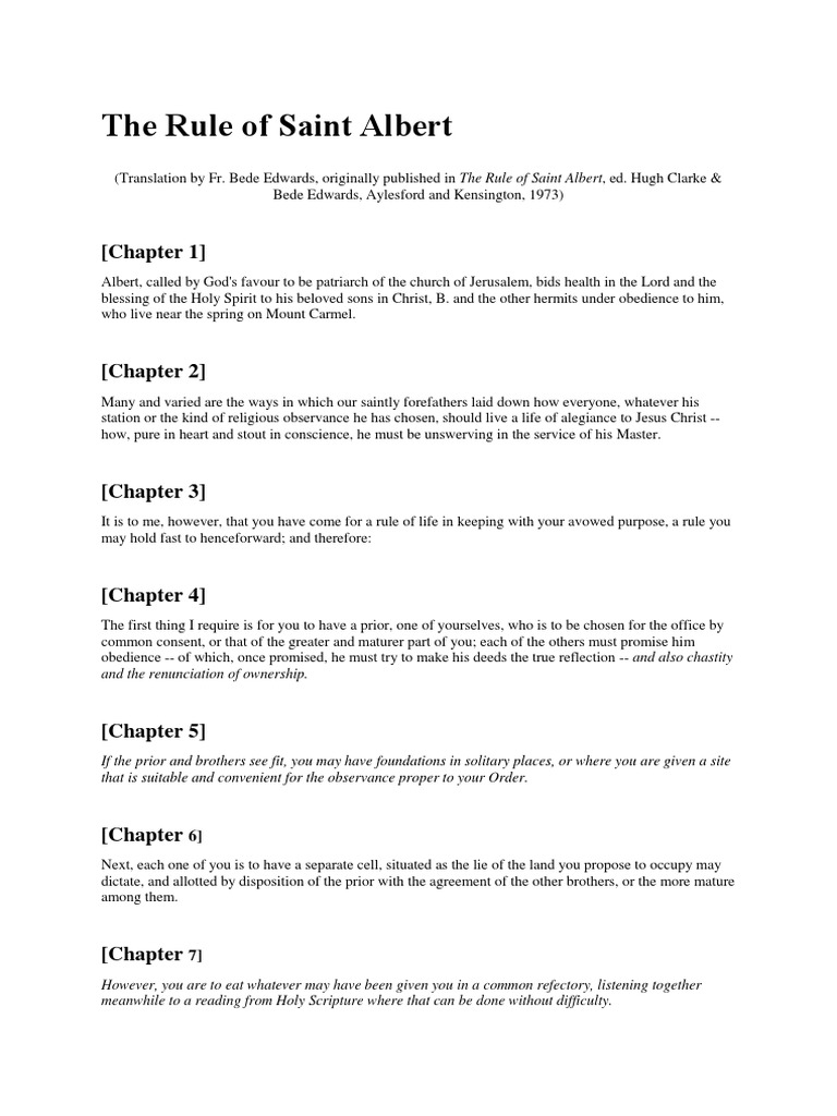The Rule of Saint Albert | PDF | The Gospel | Jesus