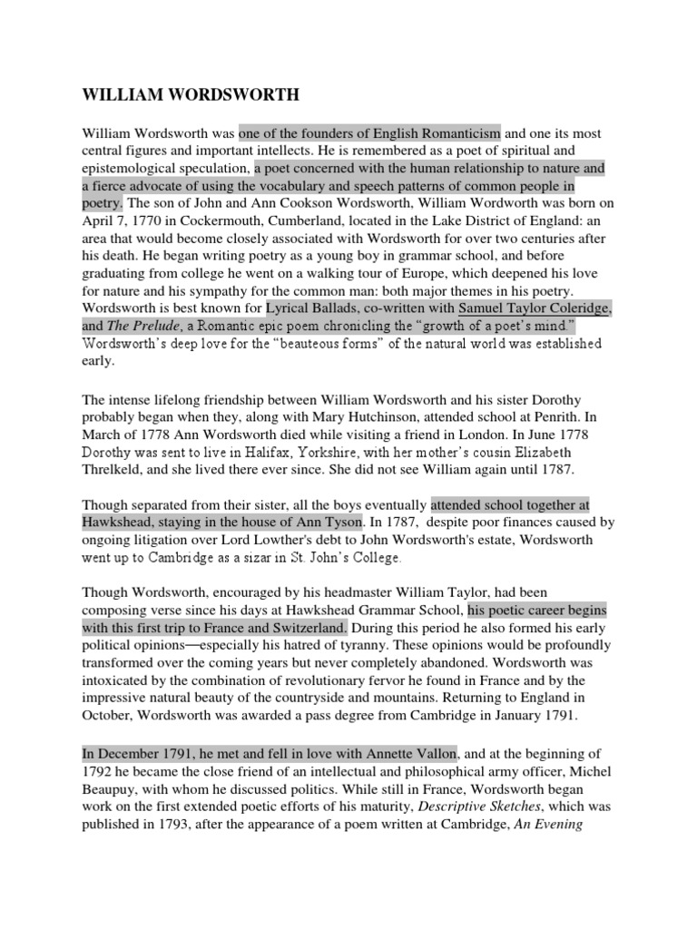 Wordsworth | PDF | William Wordsworth | Poetry