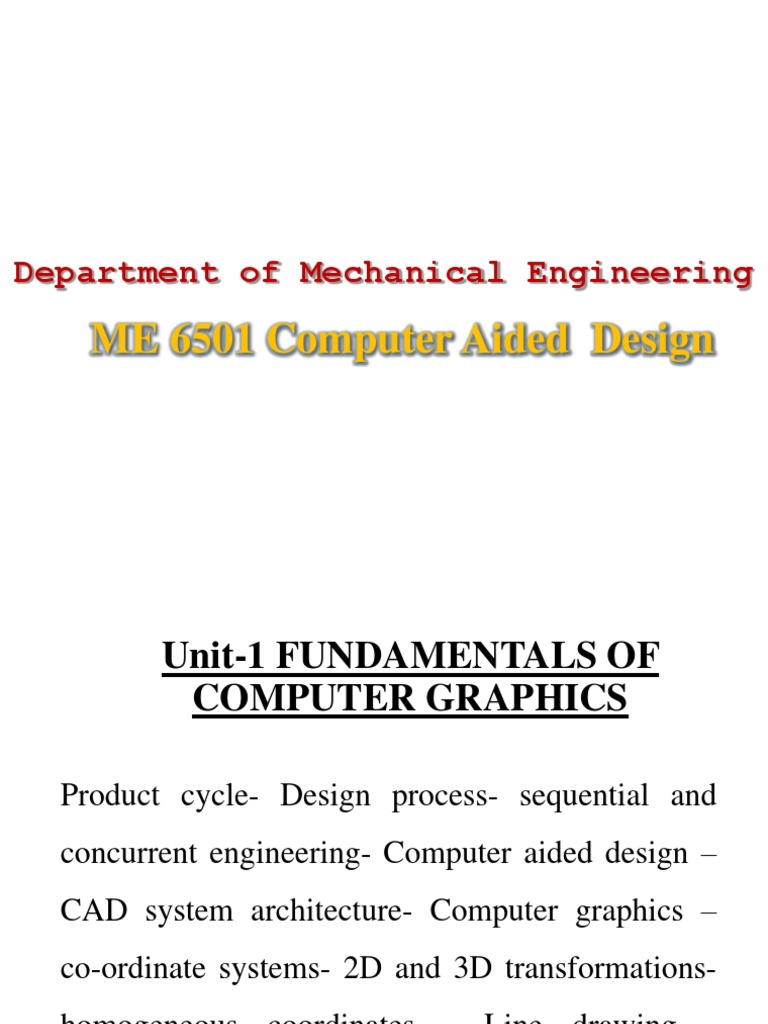 Cad Ppt-Unit 1 | PDF | Computer Aided Design | 2 D Computer Graphics