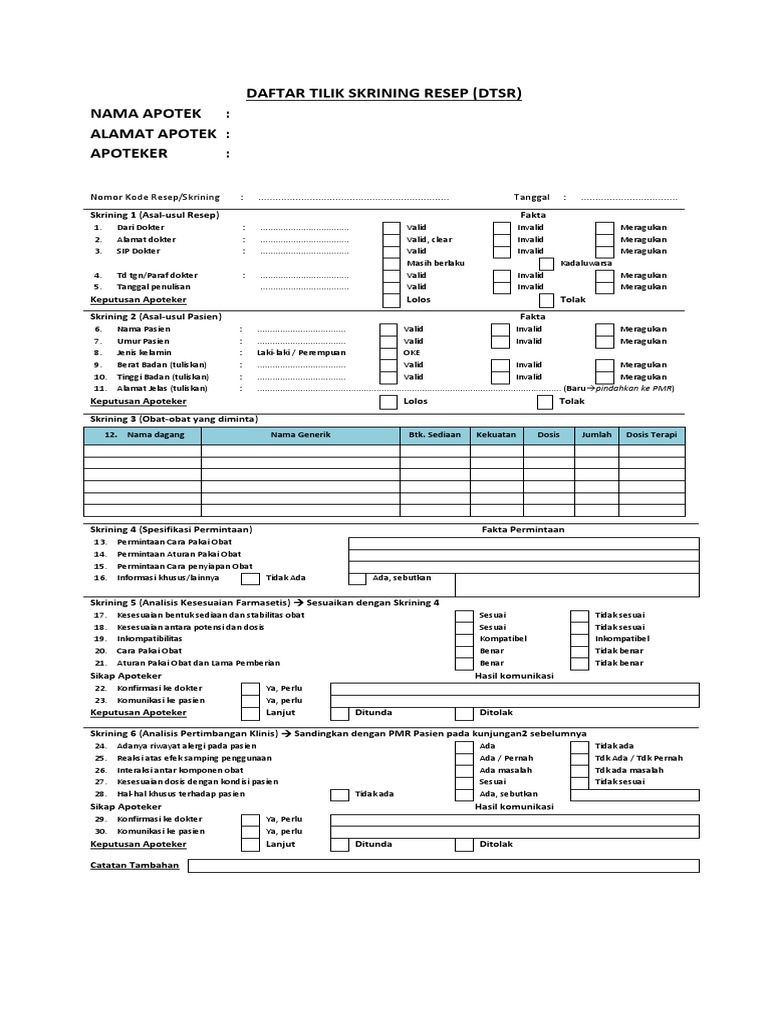 Daftar Tilik Skrining Resep | PDF | Kesehatan Holistik | Sains & Matematika