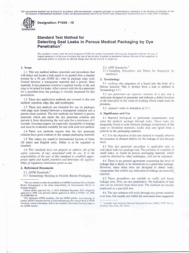 Astm F1929 2015 | PDF | Packaging And Labeling | Nature