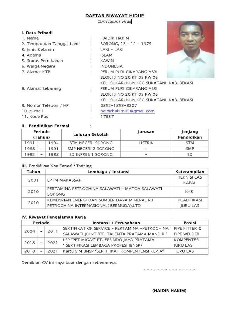 CV Haidir Hakim | PDF