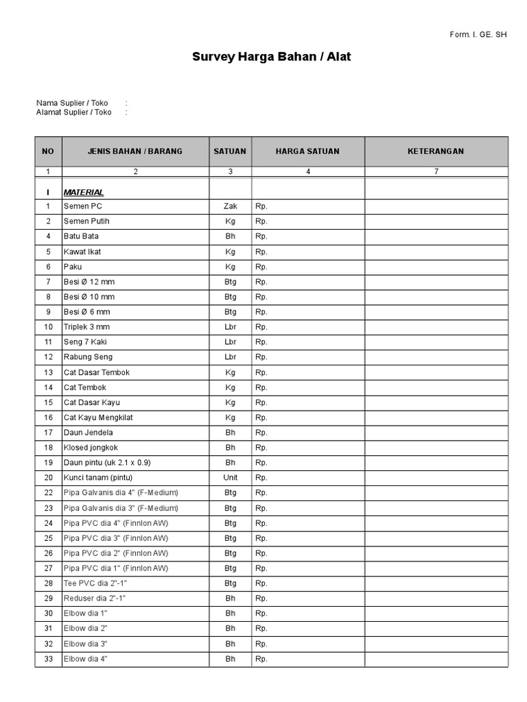Survey Harga Satuan | PDF