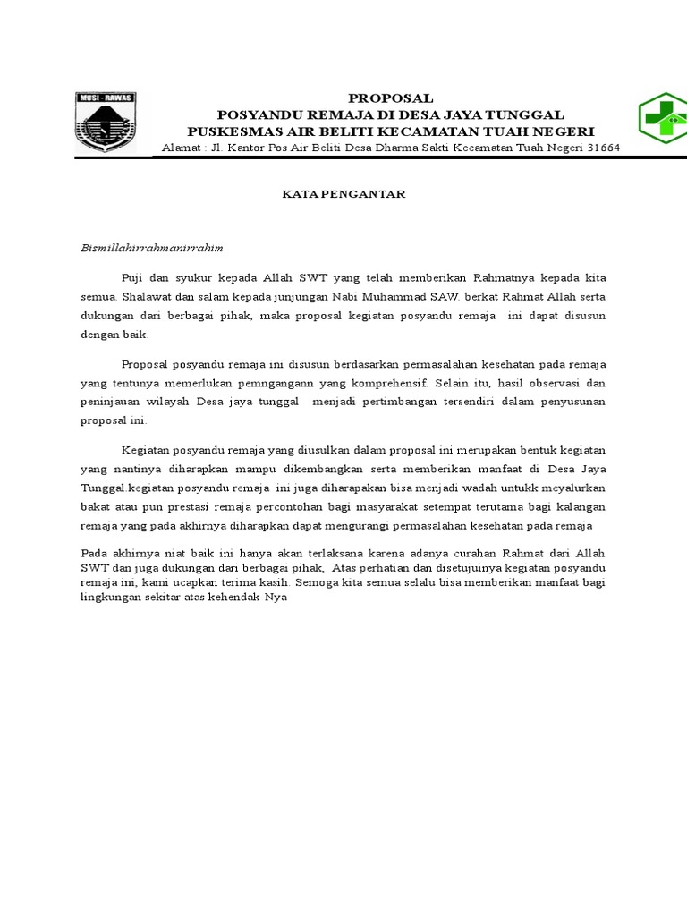 PROPOSAL Posyandu Remaja | PDF