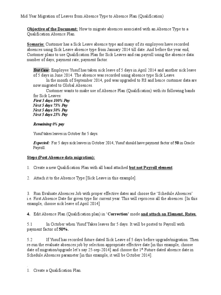 Absence Type to Qualification Plan Migration | PDF | Payroll | Sick Leave