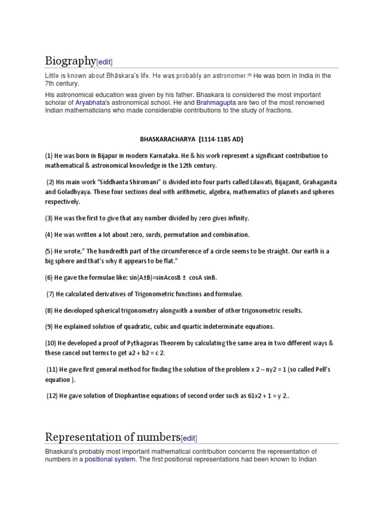 Bhaskara I Biography and Contributions | PDF | Mathematical Objects ...