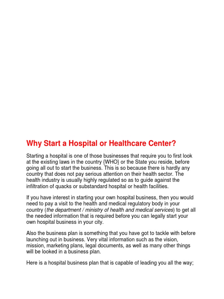 Hospital Business Plan Pdf Health Professional Health Care