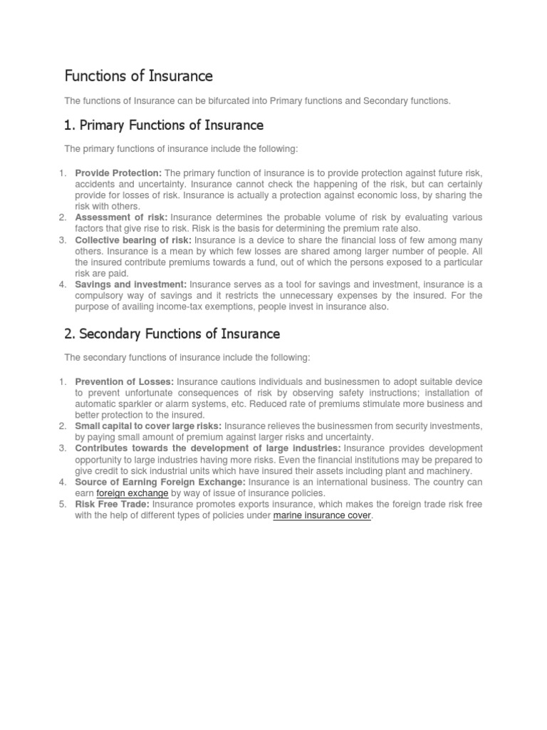Functions of Insurance | PDF | Insurance | Risk