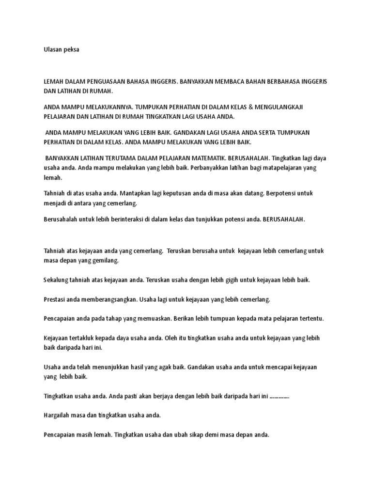 Contoh Ulasan Peperiksaan | PDF