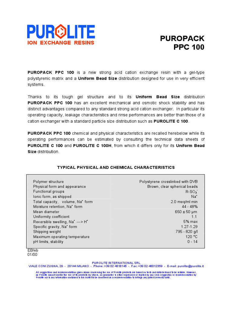 An Introduction to Puropack PPC 100, a New Strong Acid Cation Exchange ...