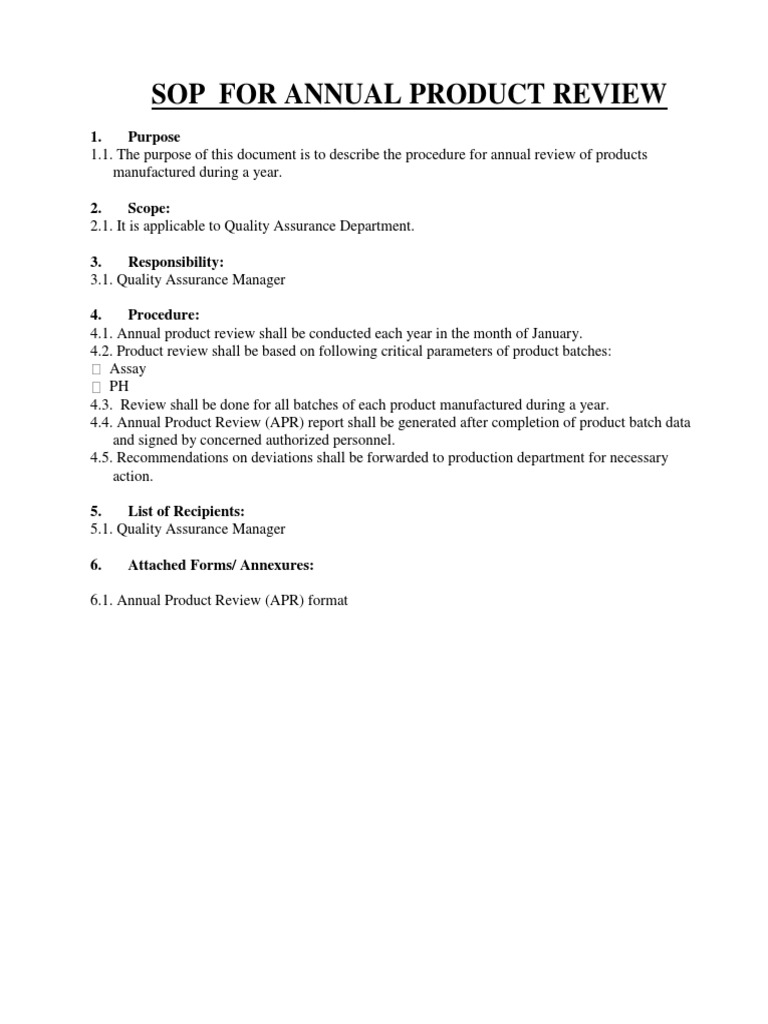 Sop For Annual Product Review | PDF