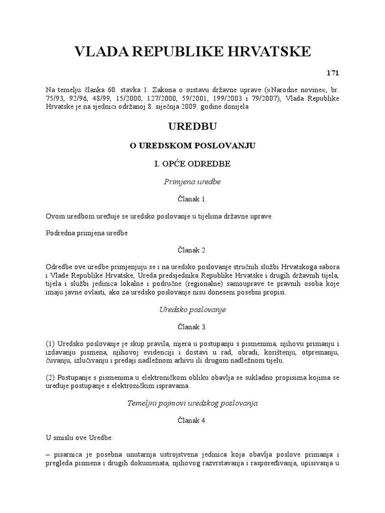 Uredba o Uredskom Poslovanju | PDF