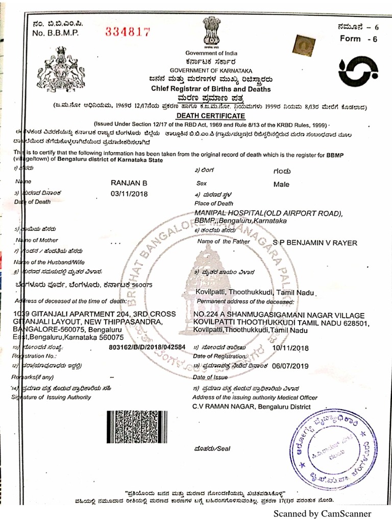 Appa Death Certificate | PDF
