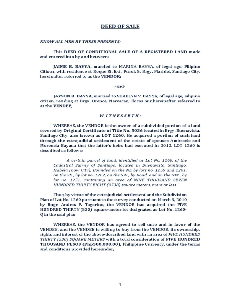 Deed of Sale - Partitioned Land | PDF | Real Property | Law And Economics