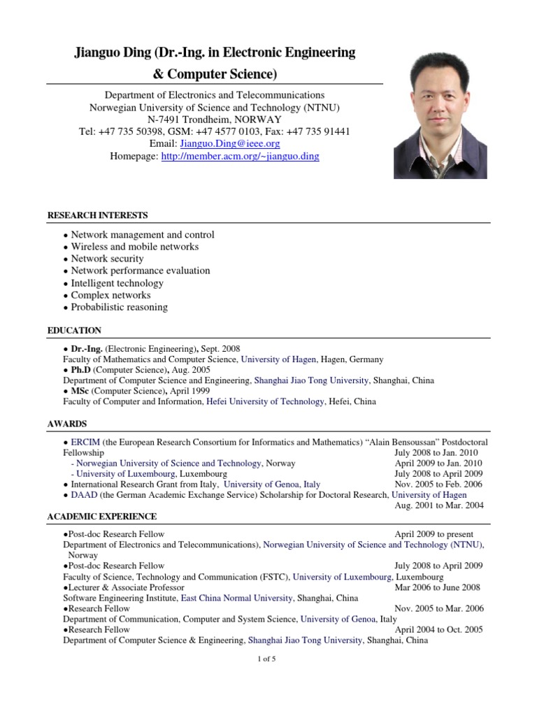 Jianguo Ding CV | PDF | Science And Technology | Computing