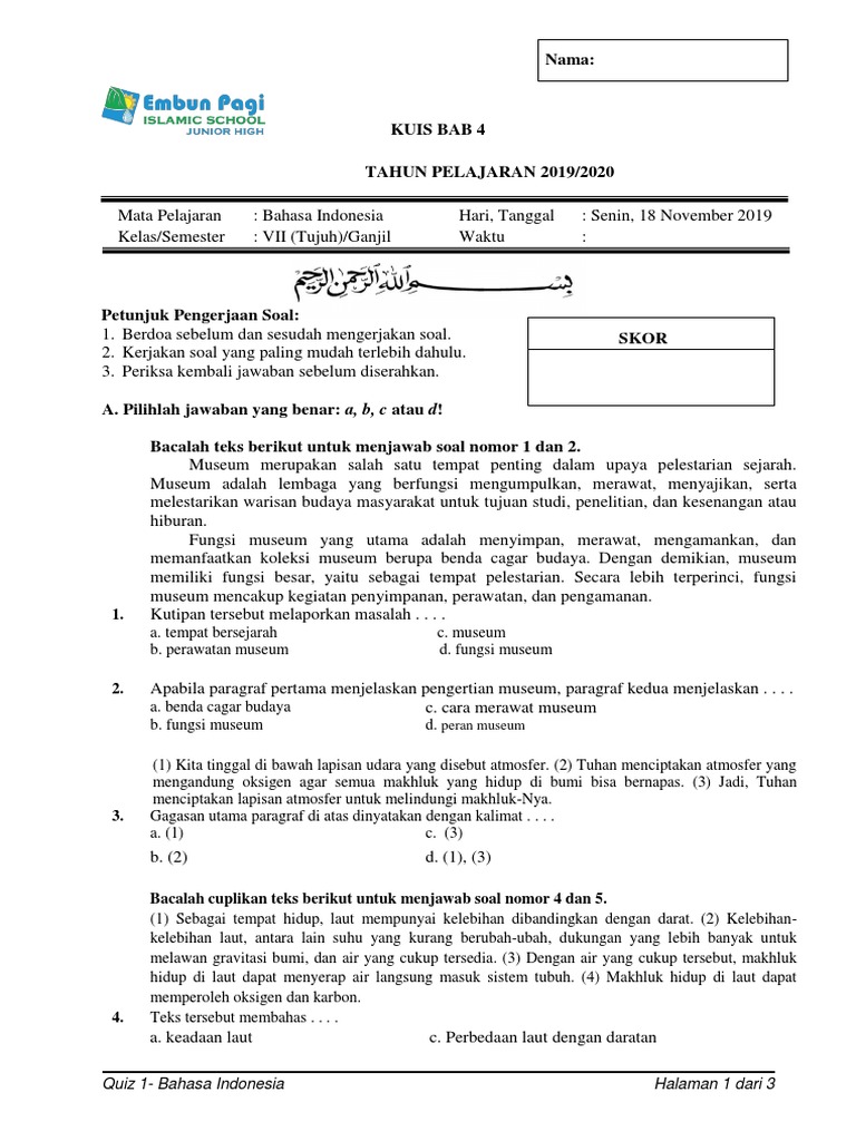 KUIS BAB 4 Teks LHO | PDF | Sains & Matematika
