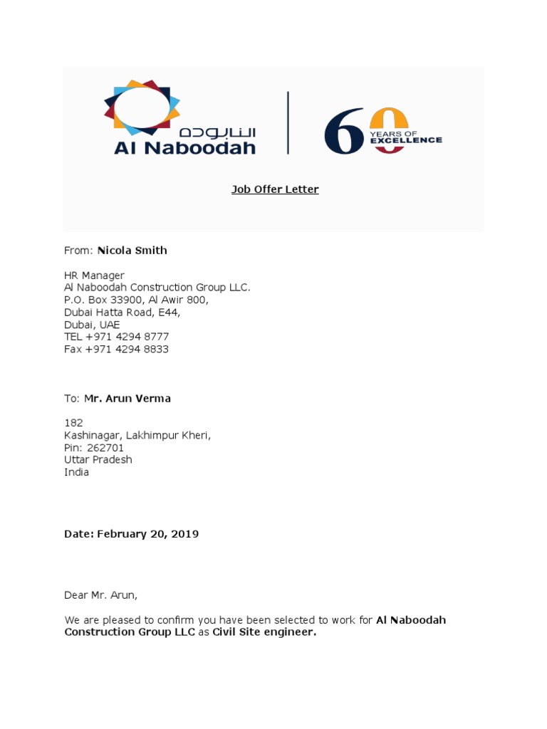 Civil Offer Letter | PDF | Engineering | Business