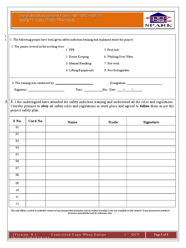 Imf-Sbc-Hse-04 Safety Induction Training | PDF