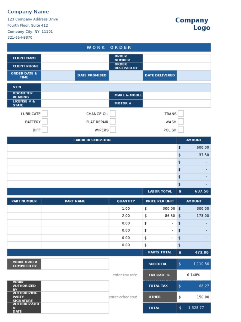 IC Automotive Work Order Template | PDF | Vehicles | Motor Vehicle