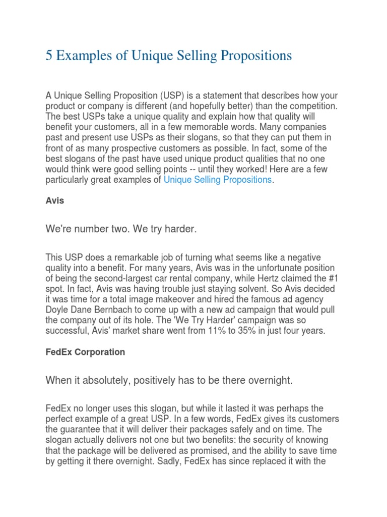 5 Examples of Unique Selling Propositions | PDF | Brand | Advertising