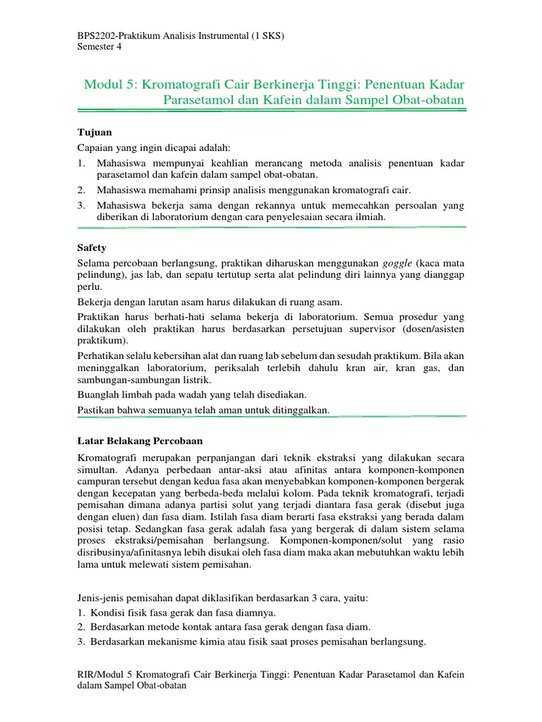 1 Modul HPLC - Penentuan Kadar PCT Dan Kafein Dalam Sampel Obat-Obatan ... 1 Modul HPLC - Penentuan Kadar PCT Dan Kafein Dalam Sampel Obat-Obatan ...