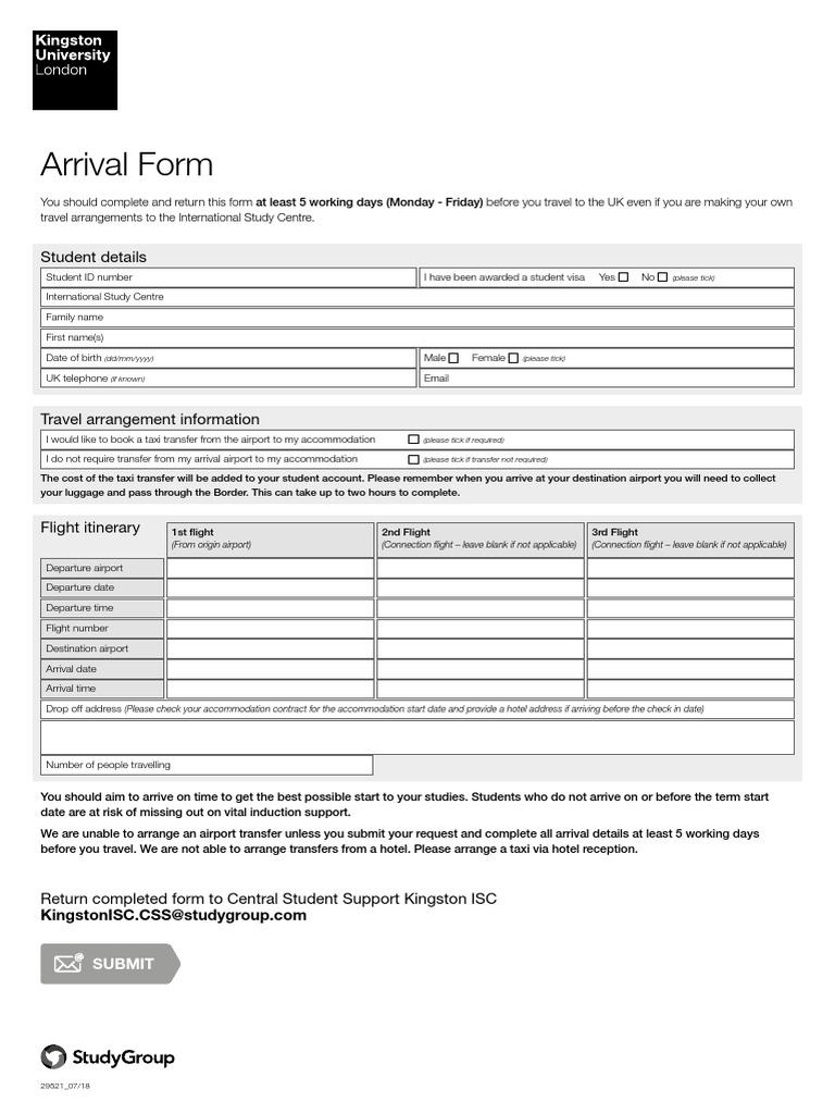UK Arrival Form for Students | PDF