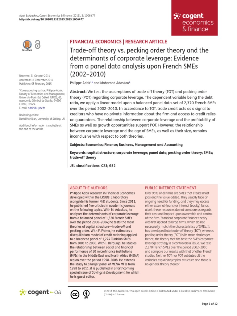 Trade Off Theory PDF | PDF | Capital Structure | Debt